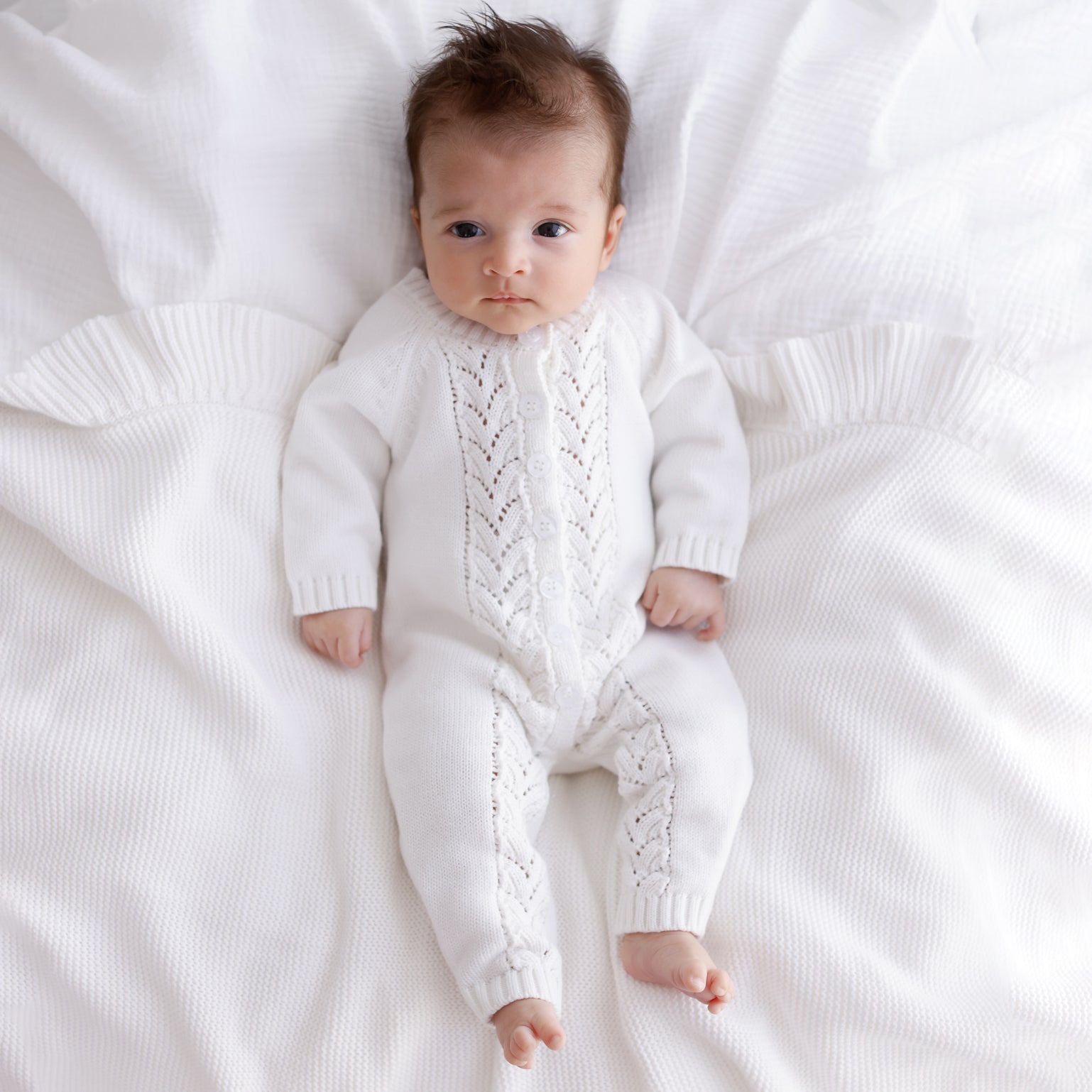 Knitted Heirloom Baby Romper White – ollieandecho